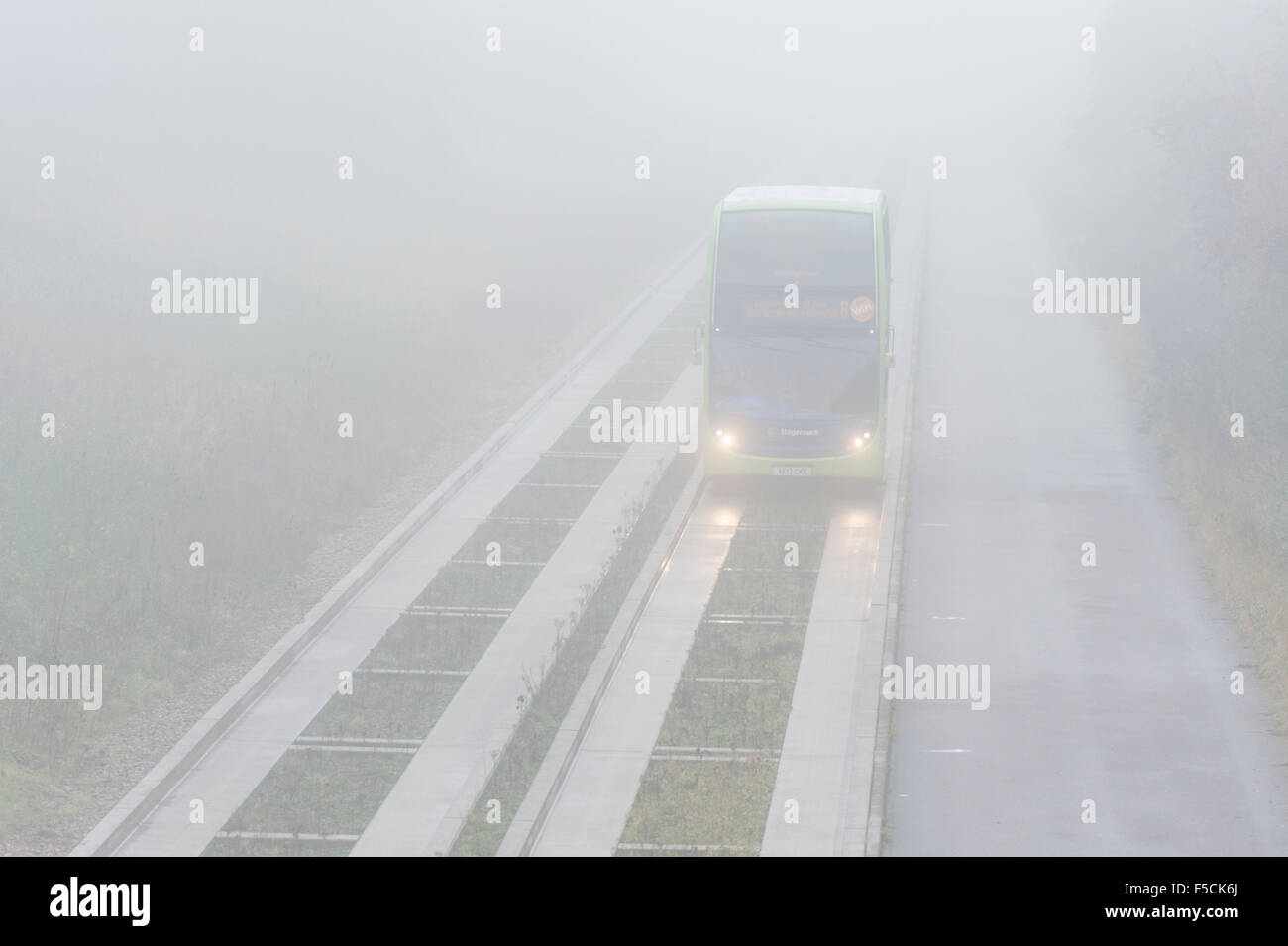 Busway fog autumn bus hi-res stock photography and images - Alamy