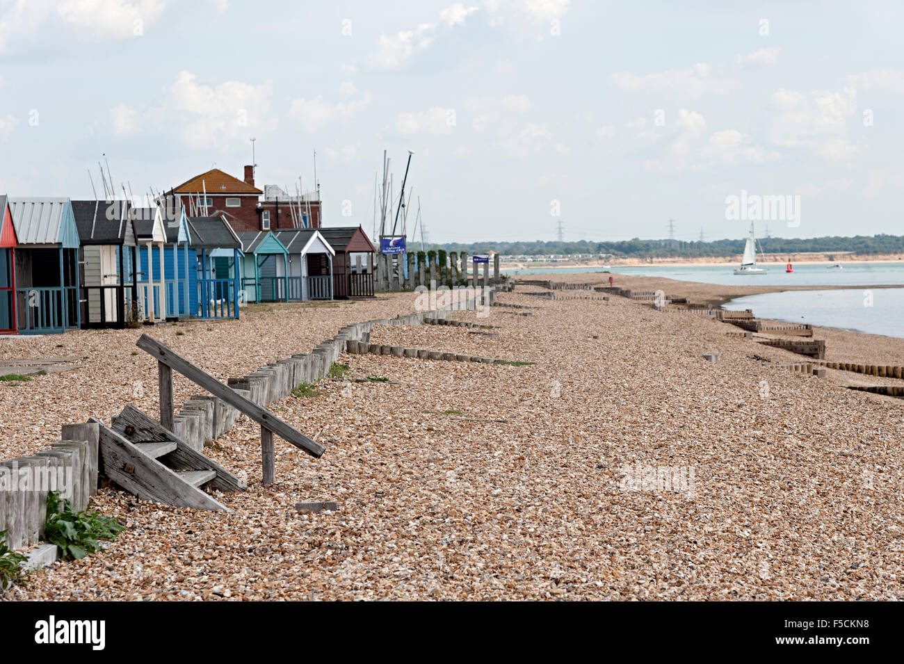 calshot beach and sea huts Stock Photo - Alamy