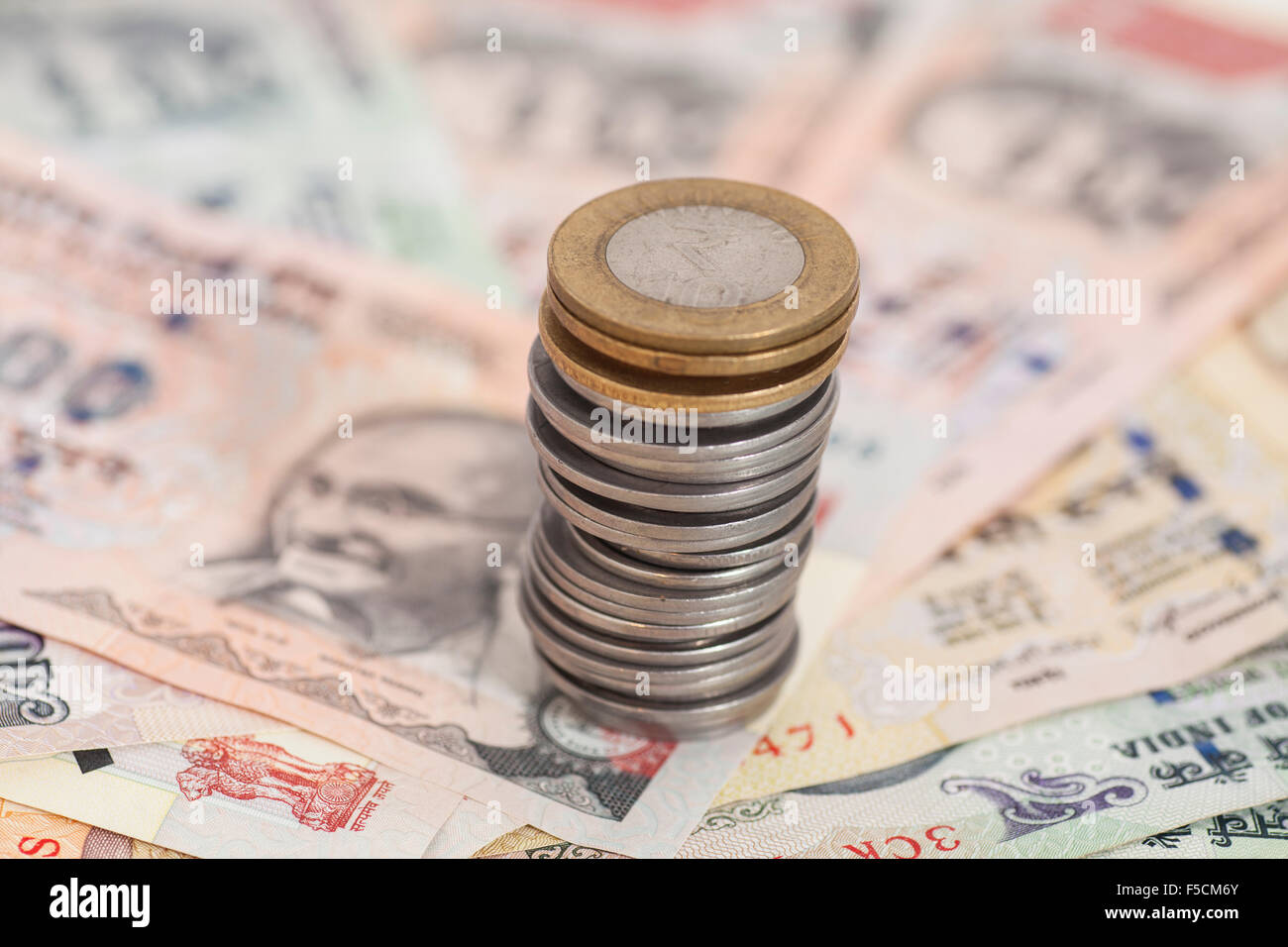 Indian Currency Rupee Notes and Coins Stock Photo - Alamy
