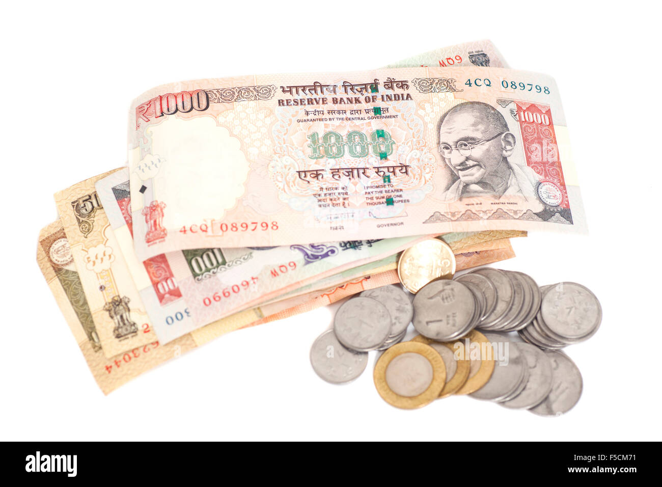 Indian Currency Rupee Notes and Coins isolated Stock Photo - Alamy