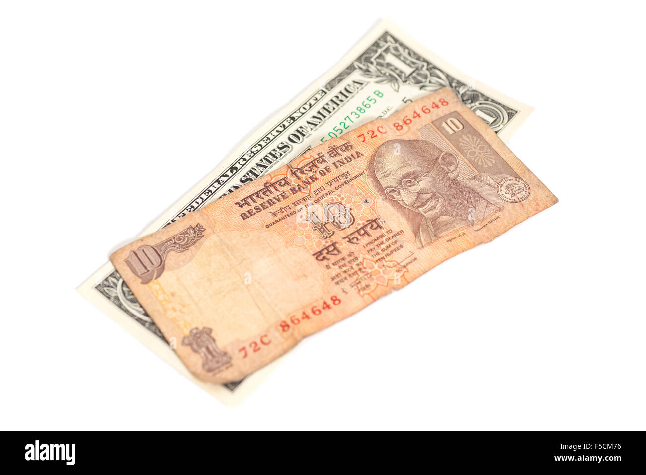 American dollars and Indian rupee banknote isolated on white Stock ...