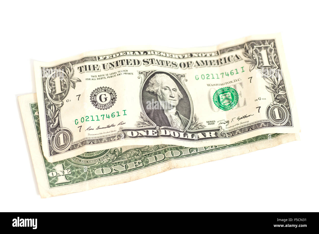 one dollar banknotes isolated on white background Stock Photo - Alamy