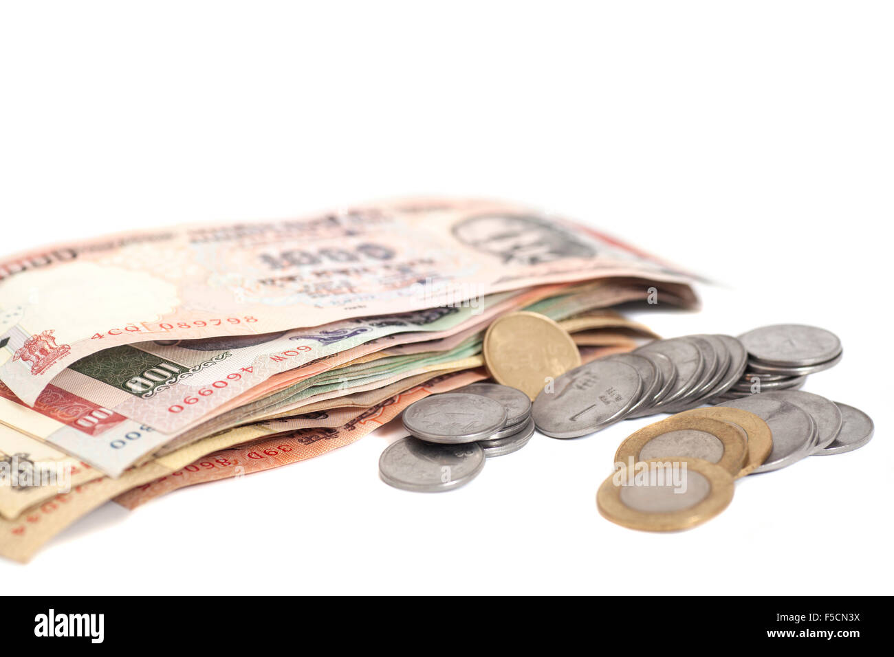 Indian Currency Rupee Notes and Coins isolated Stock Photo - Alamy