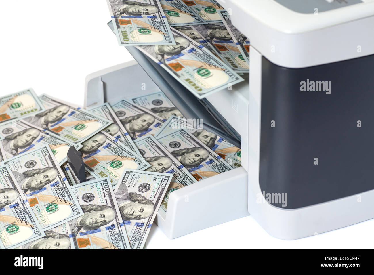 Printer printing fake dollar bills isolated on white background Stock ...