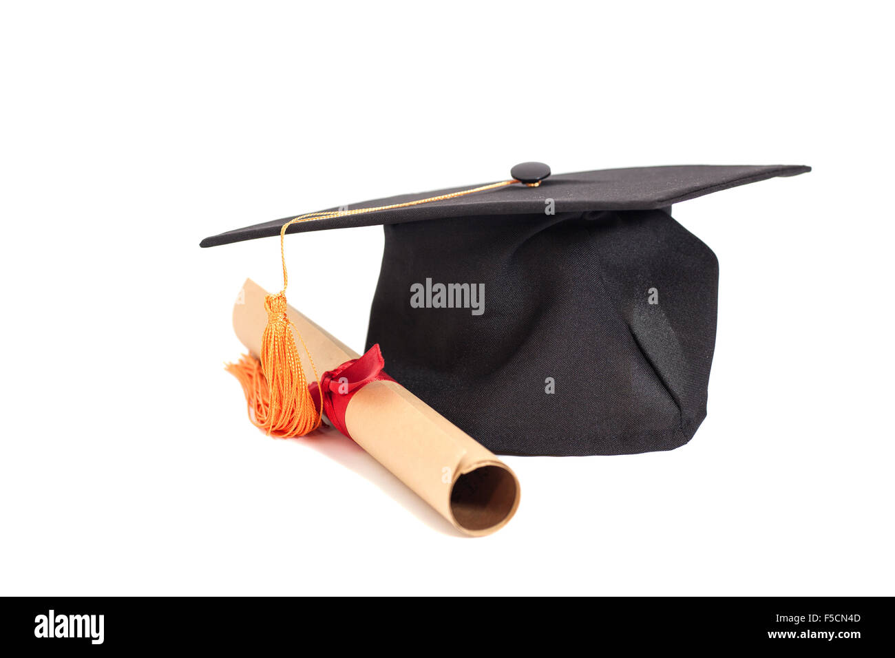 Graduation Hat and Diploma Isolated on White Background Stock Photo - Alamy