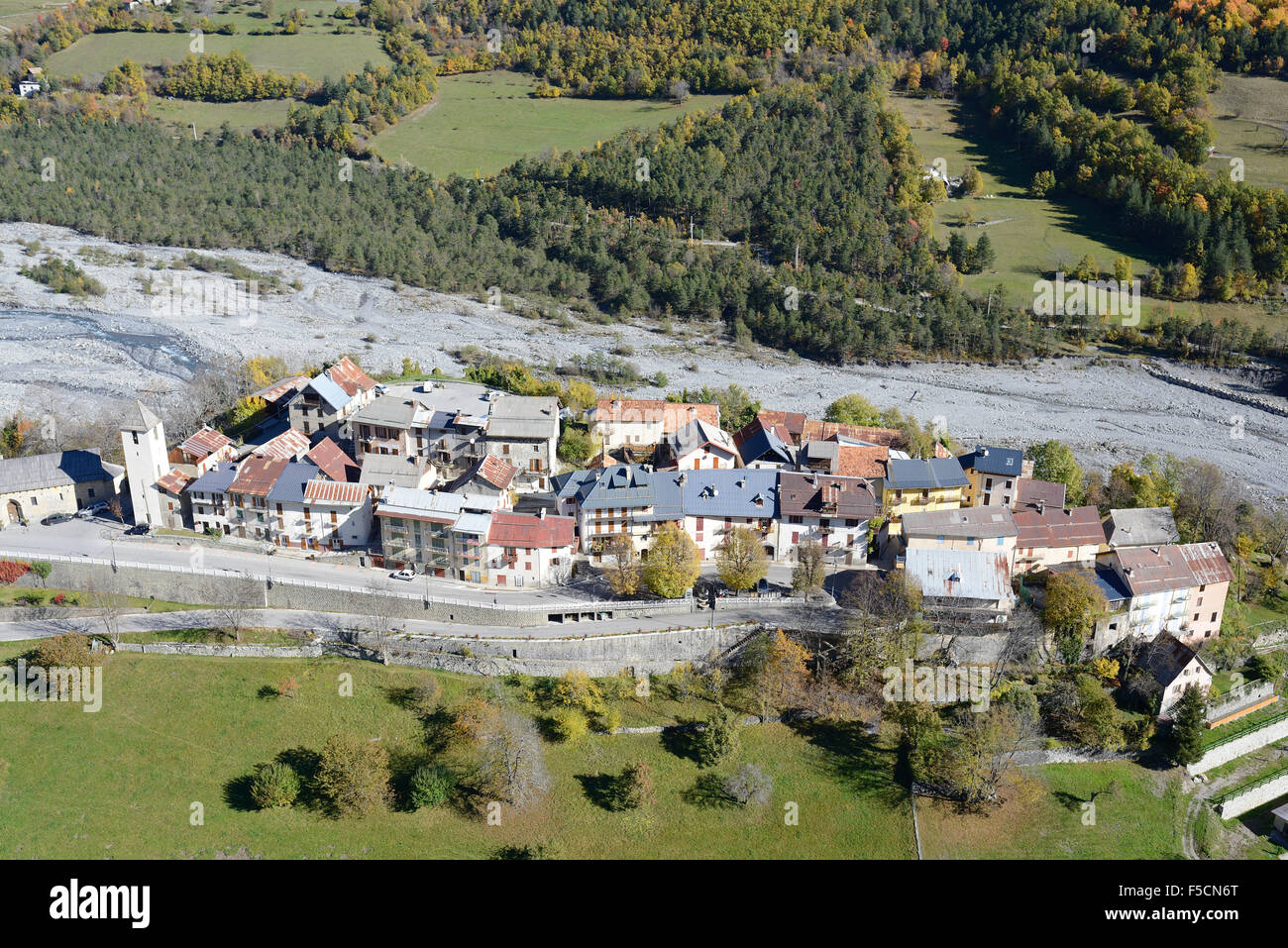AERIAL VIEW. Medieval village on the right bank of the Var River. Saint ...