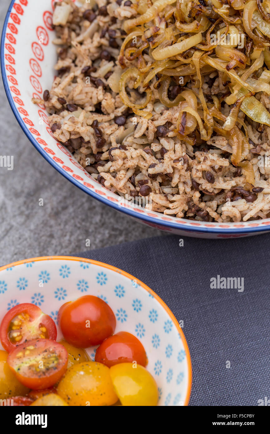 Middle Eastern Rice with Lentils and Fried Onions Stock Photo - Alamy