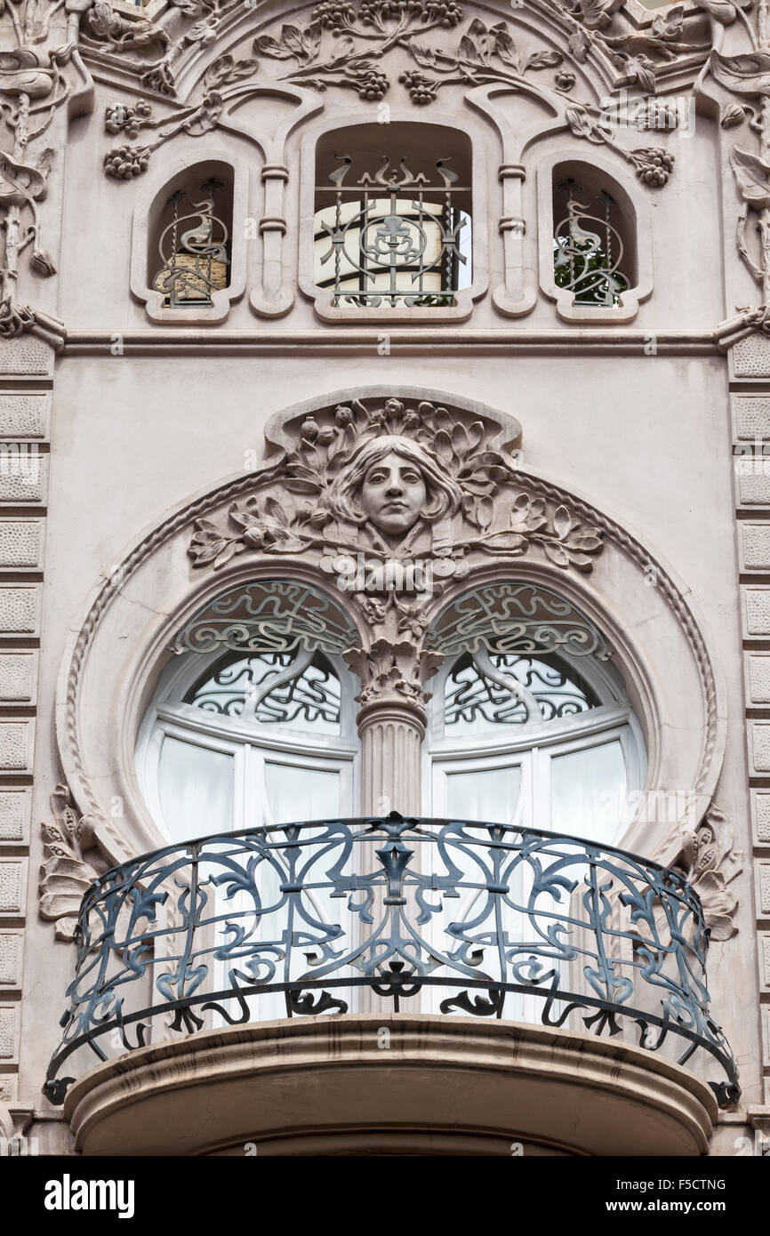Exterior facade view of the Casa Ortega modernist building in Valencia ...