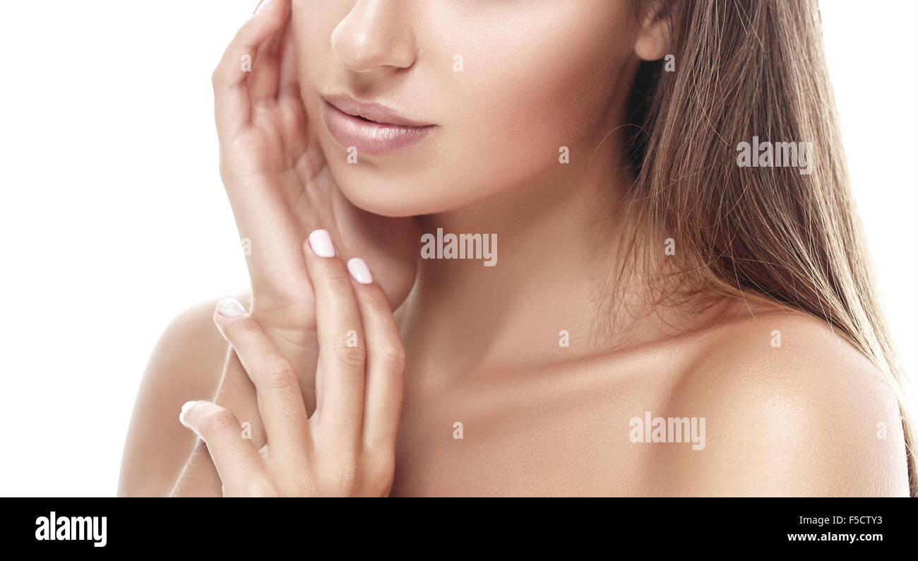 Young beautiful woman face portrait with healthy skin Stock Photo - Alamy