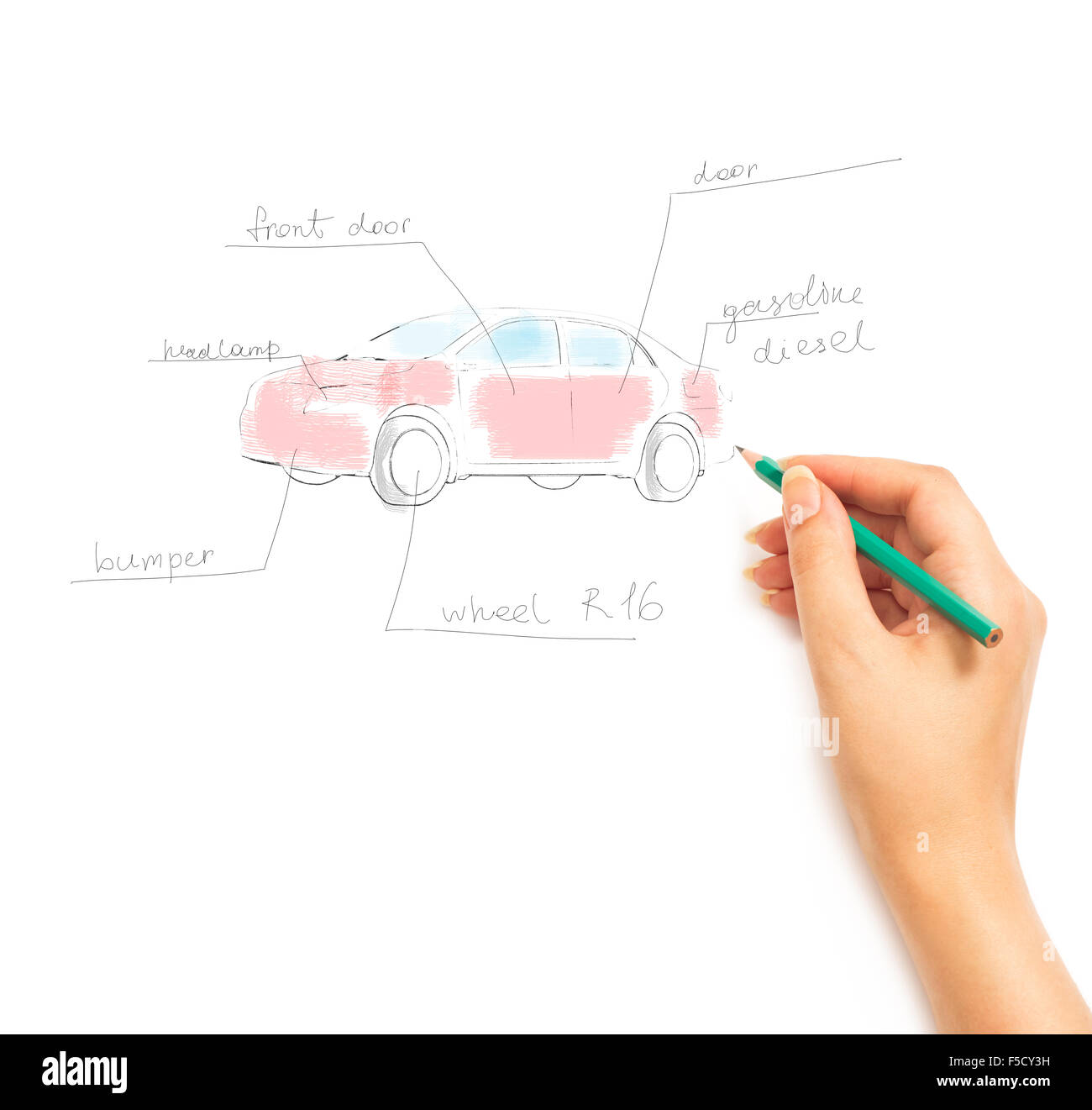 Woman's Hand draws a car isolated on white background Stock Photo - Alamy