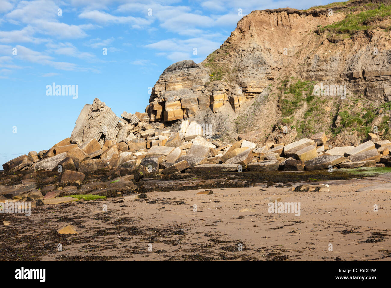 Rock falls from the cliffs near Seaton Sluice and Hartley, Tyne and ...