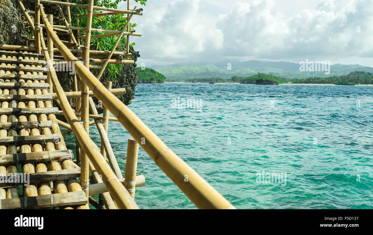 Bamboo bridge at the beach in Boracay Island, Philippines Stock Photo ...