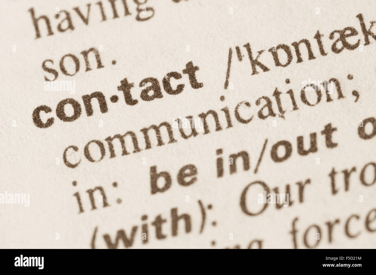 Definition of word contact in dictionary Stock Photo - Alamy
