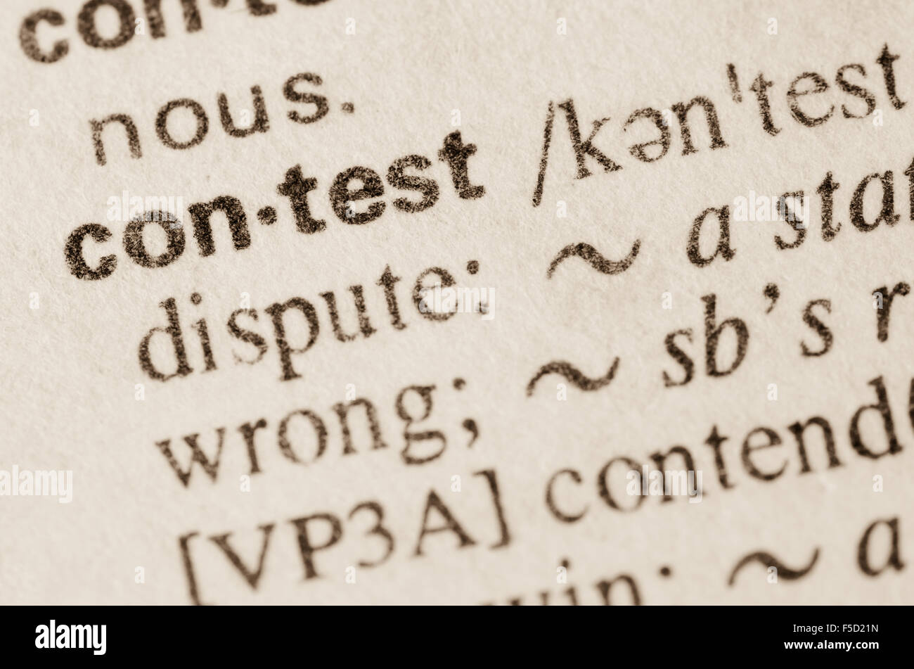 Definition of word contest in dictionary Stock Photo - Alamy