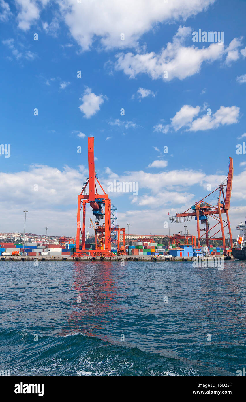 Big cranes working at the industrial port of Istanbul, Turkey Stock ...