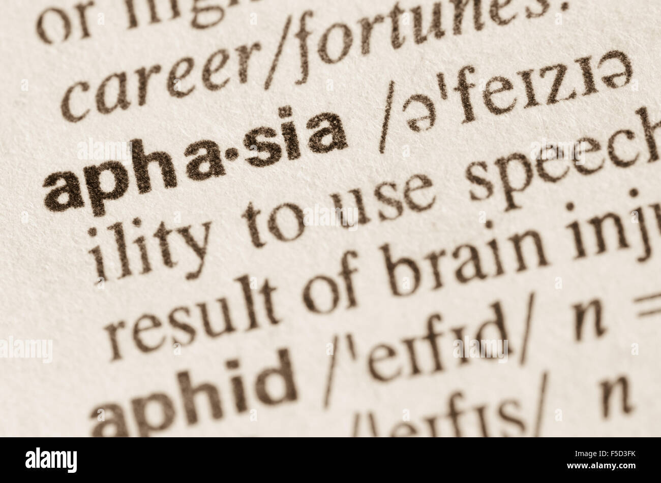 Definition of word aphasia in dictionary Stock Photo - Alamy