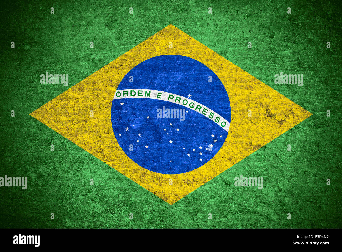 flag of Brazil or Brazilian banner on old metal texture background ...