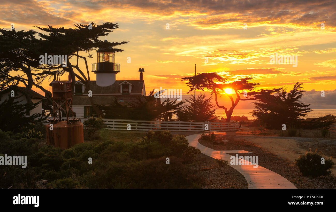Sunset view of Point Pinos Lighthouse, Monterey, Pacific coast Stock ...