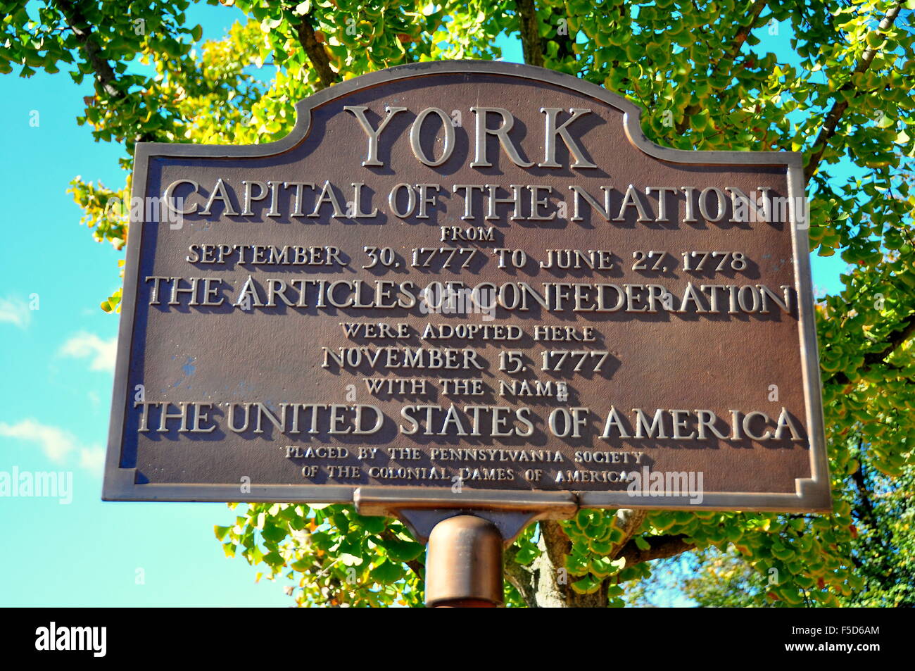 York, Pennsylvania: State historic sign commemorates its being the ...