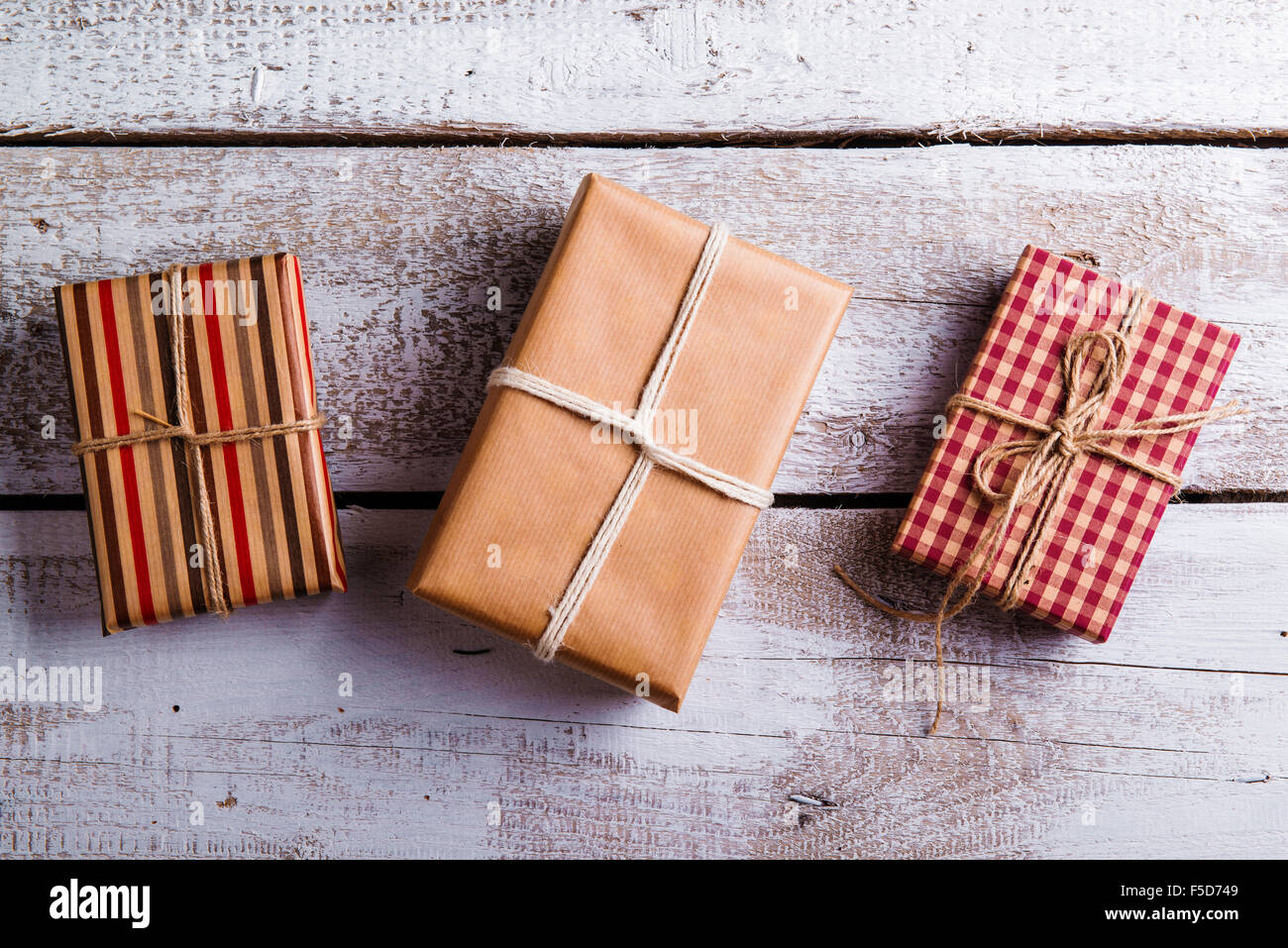 Christmas presents on a table Stock Photo - Alamy