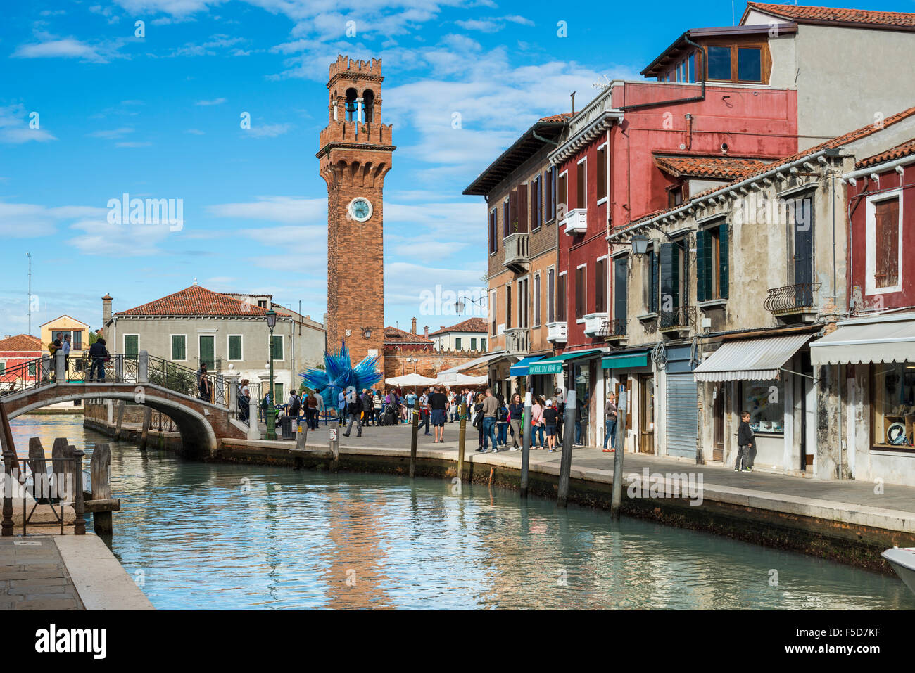 Canal Rio del Vetrai, St. Stefano bell tower, Murano, Venice, Venezia ...