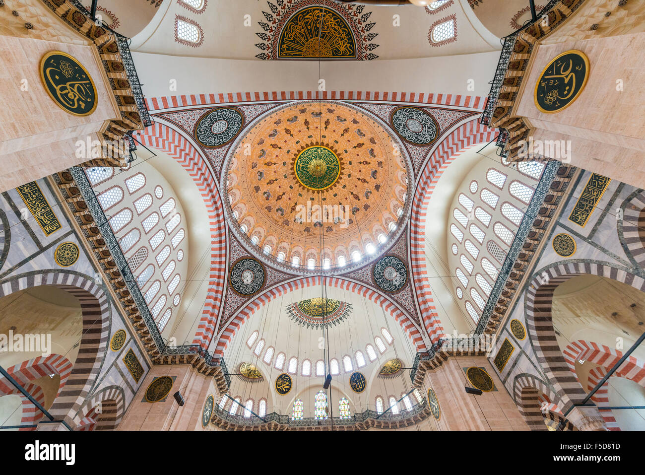 Süleymaniye Mosque interior, dome with paintings, Istanbul, Turkey ...