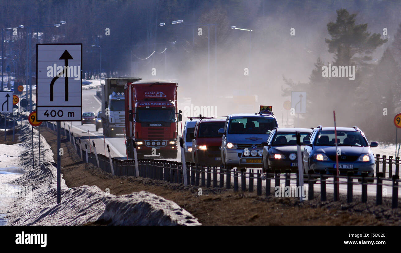 E-ROAD 4, SWEDEN ON APRIL 12, 2010. View of a dusty highway in spring ...