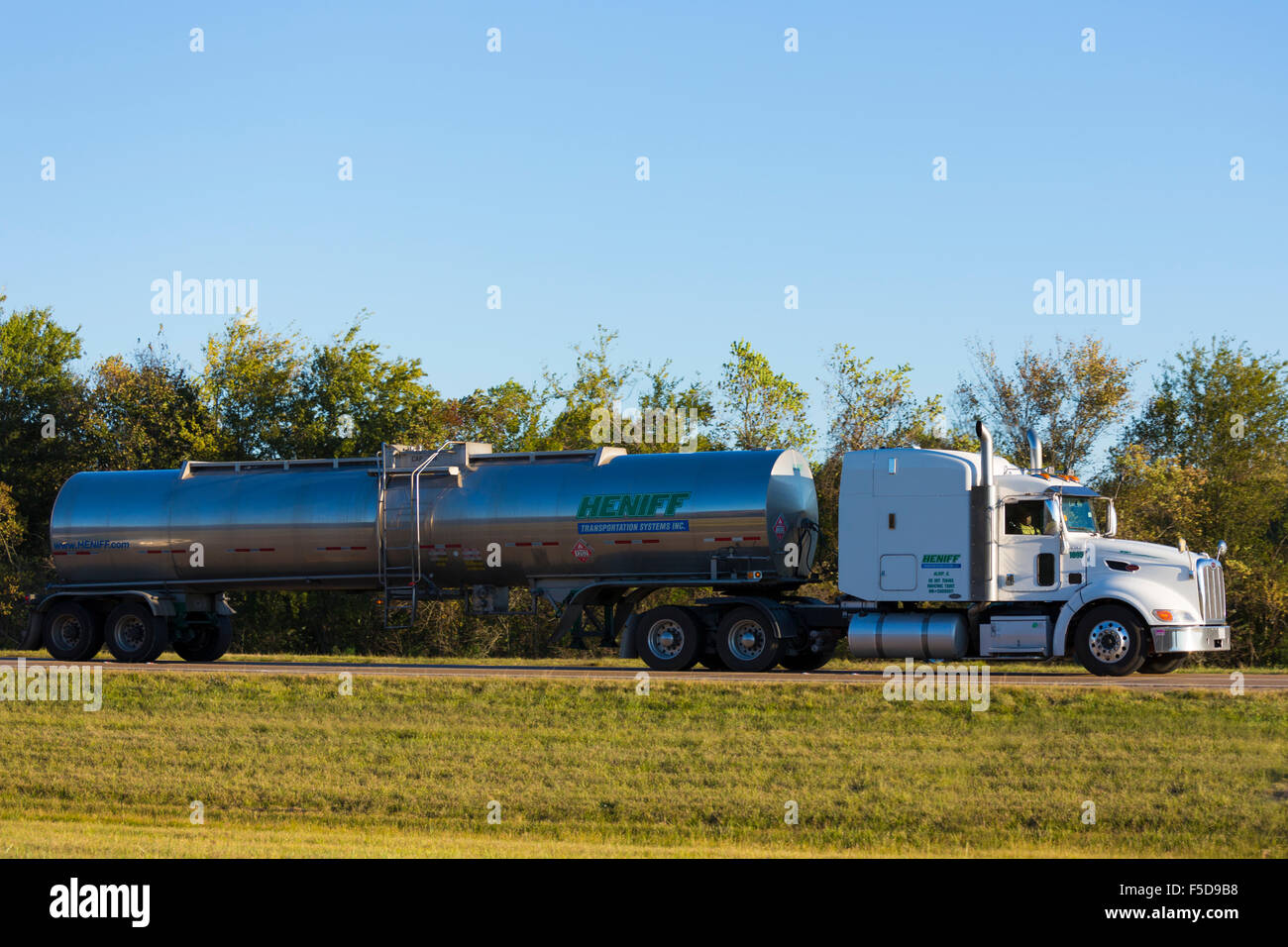 Typical clean, shiny American Peterbilt truck for bulk liquid freight ...