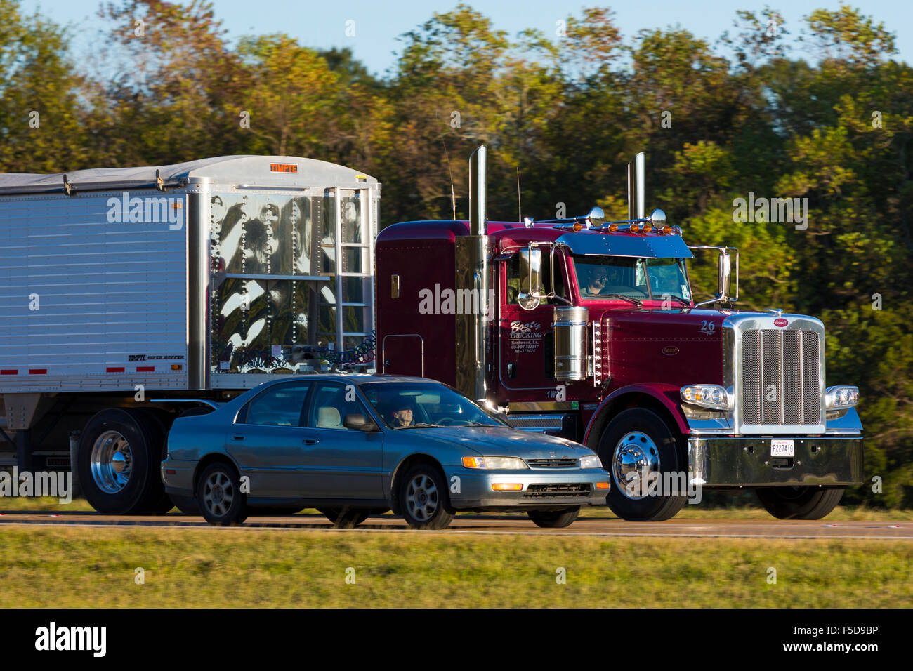 Typical clean, shiny American Peterbilt truck freight transport on ...