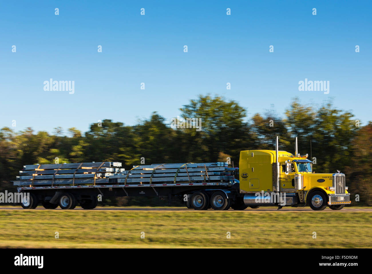 Typical clean, shiny American Peterbilt truck metal girders freight ...
