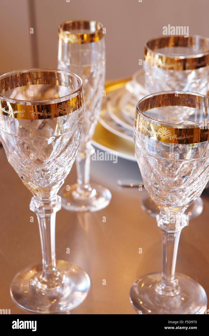 Luxury fine glasses set on a restaurant table Stock Photo - Alamy