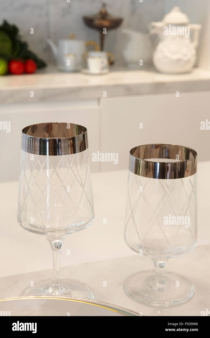 Luxury fine glasses set on a restaurant table Stock Photo - Alamy