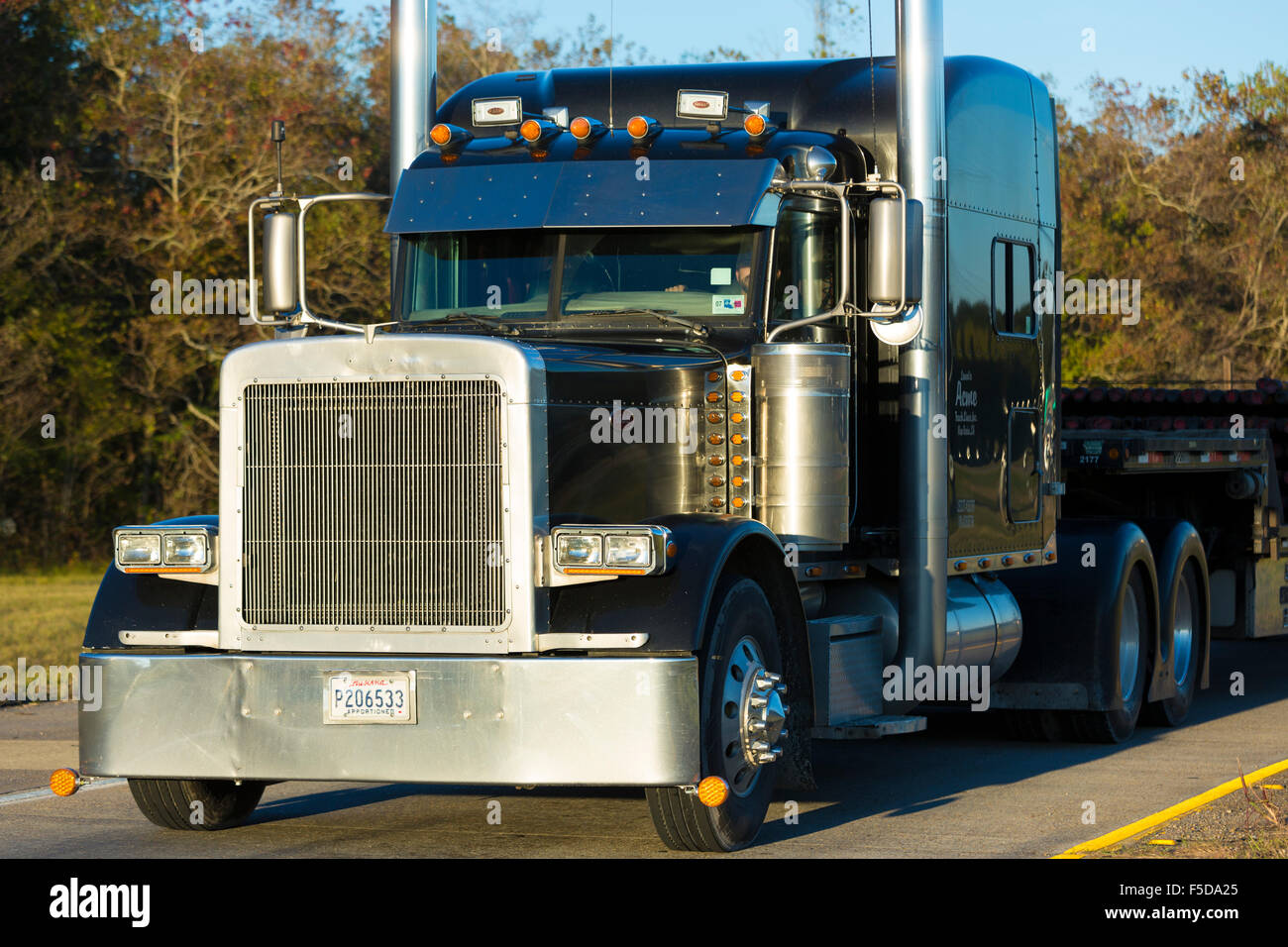 Typical clean, shiny American Peterbilt truck for freight transport on ...
