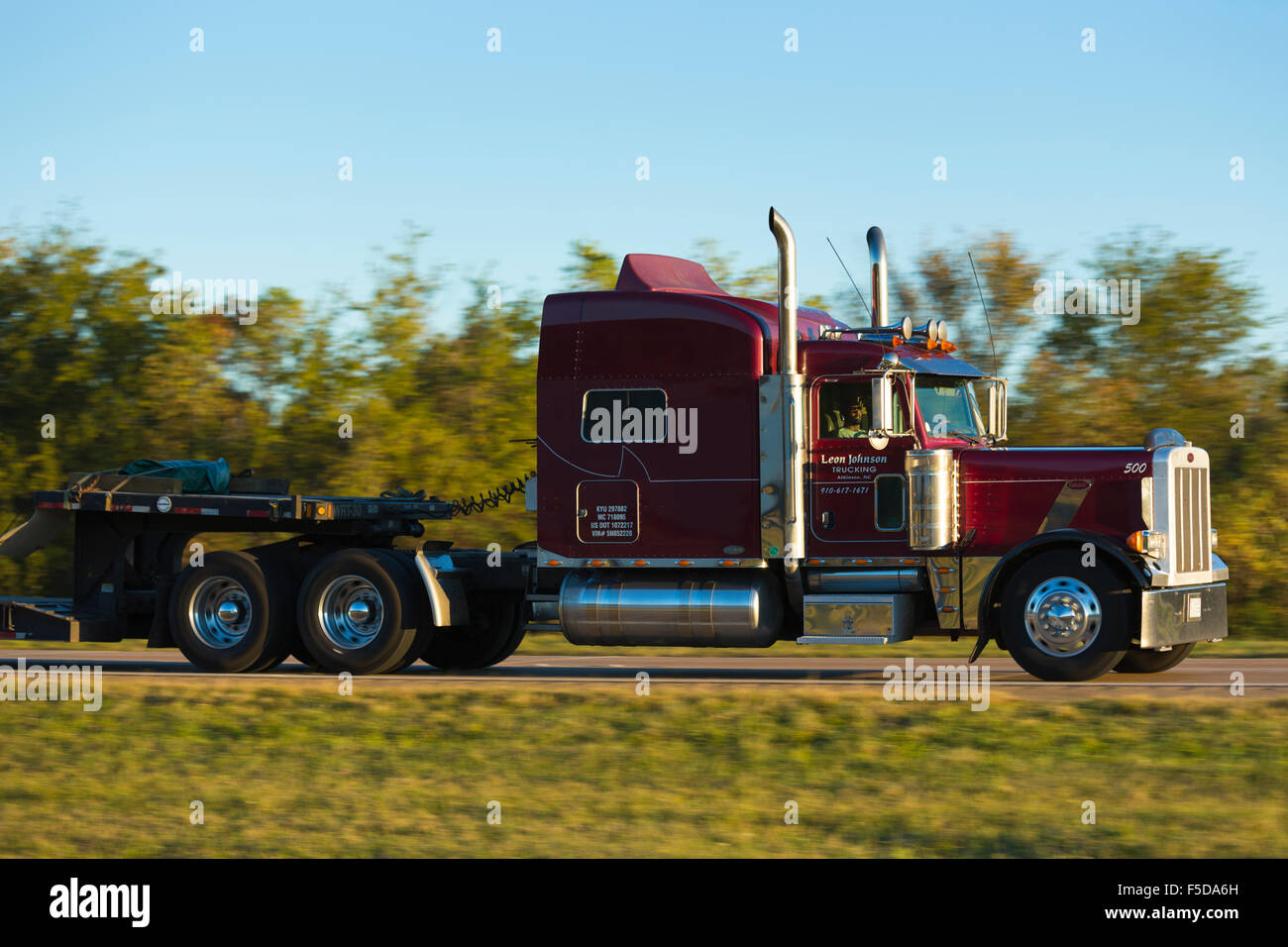 Typical clean, shiny American Peterbilt truck for freight transport on ...