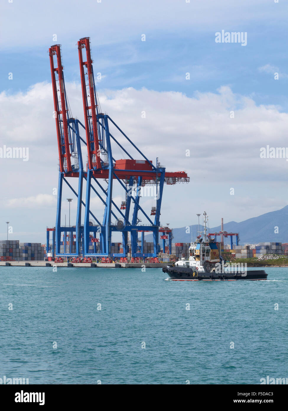 Container terminal with gantry cranes at Malaga sea port vertical Stock ...