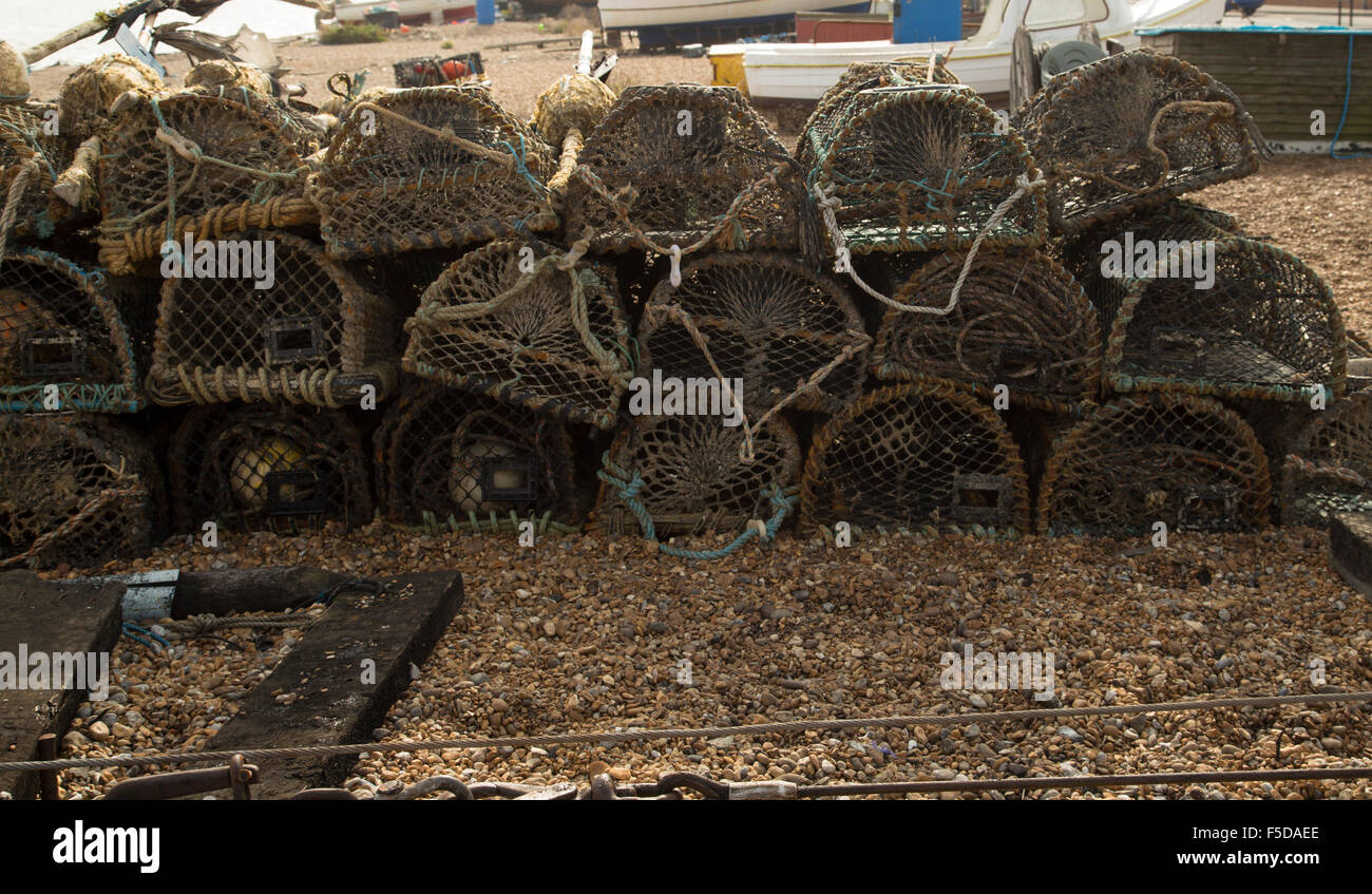 Empty Lobster box stacked on a beach Stock Photo - Alamy