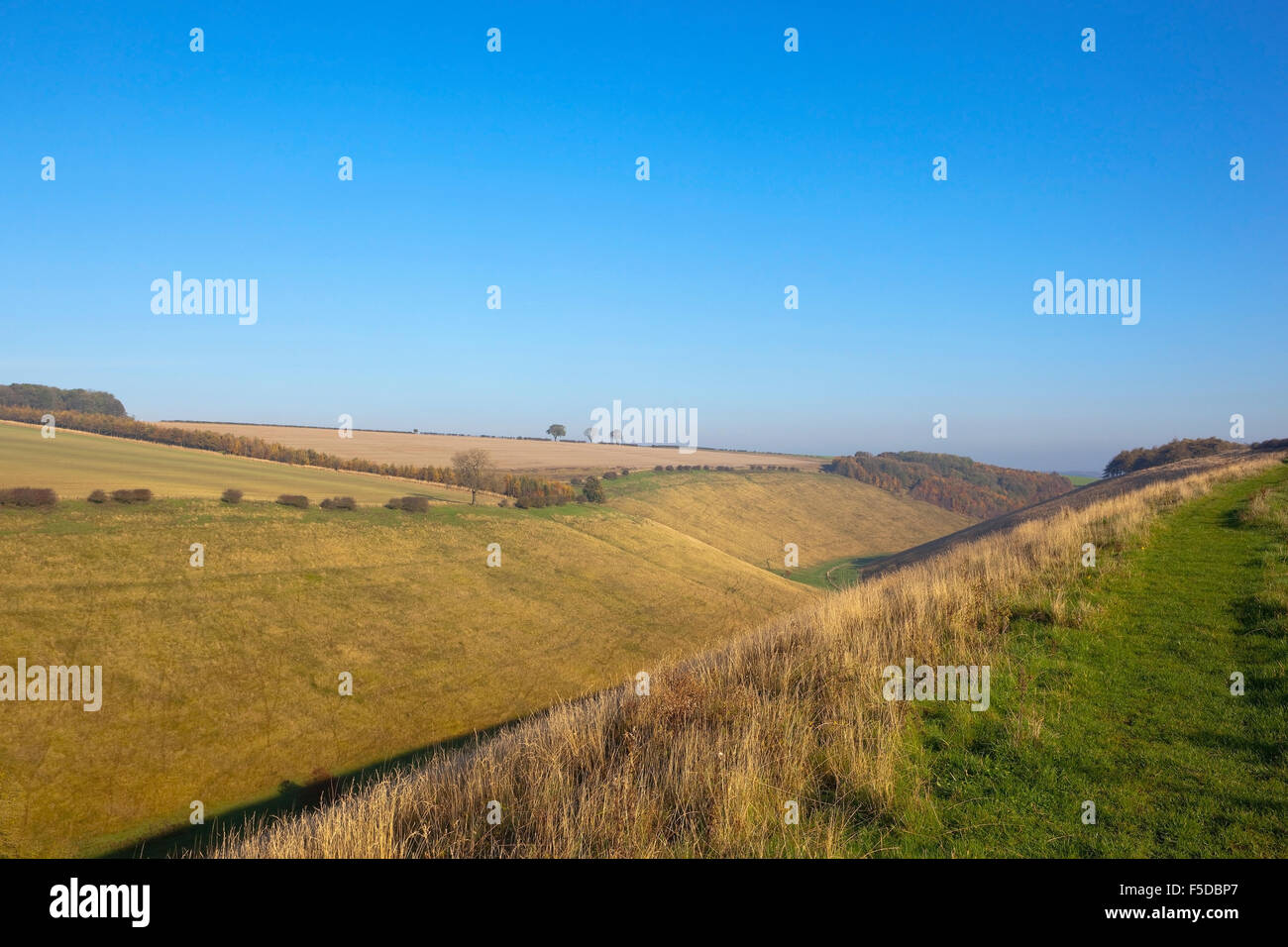 A view down the scenic valley of Horsedale on the Yorkshire wolds on a ...