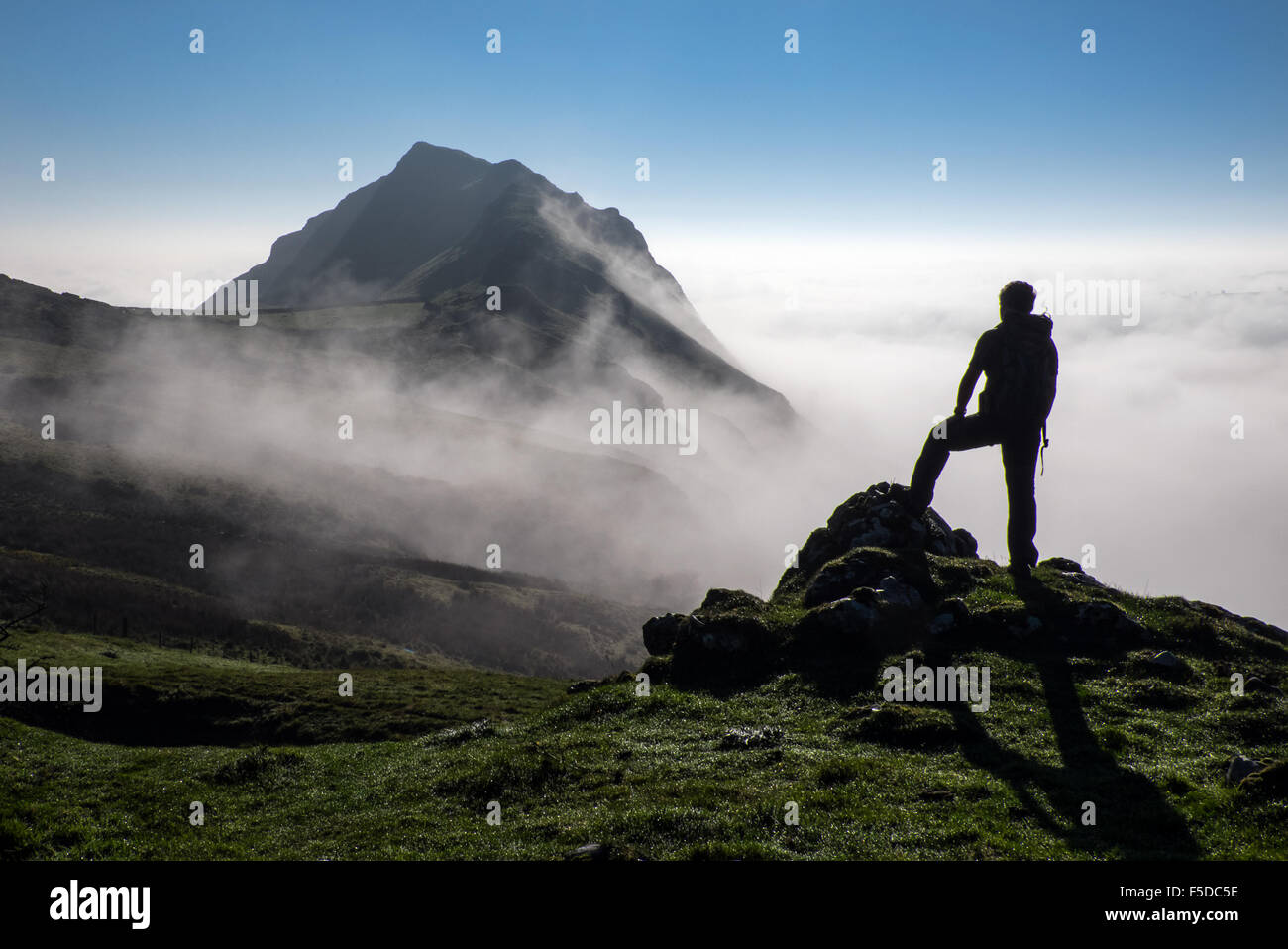 A hill walker looking at a temperature inversion around Chrome Hill in ...
