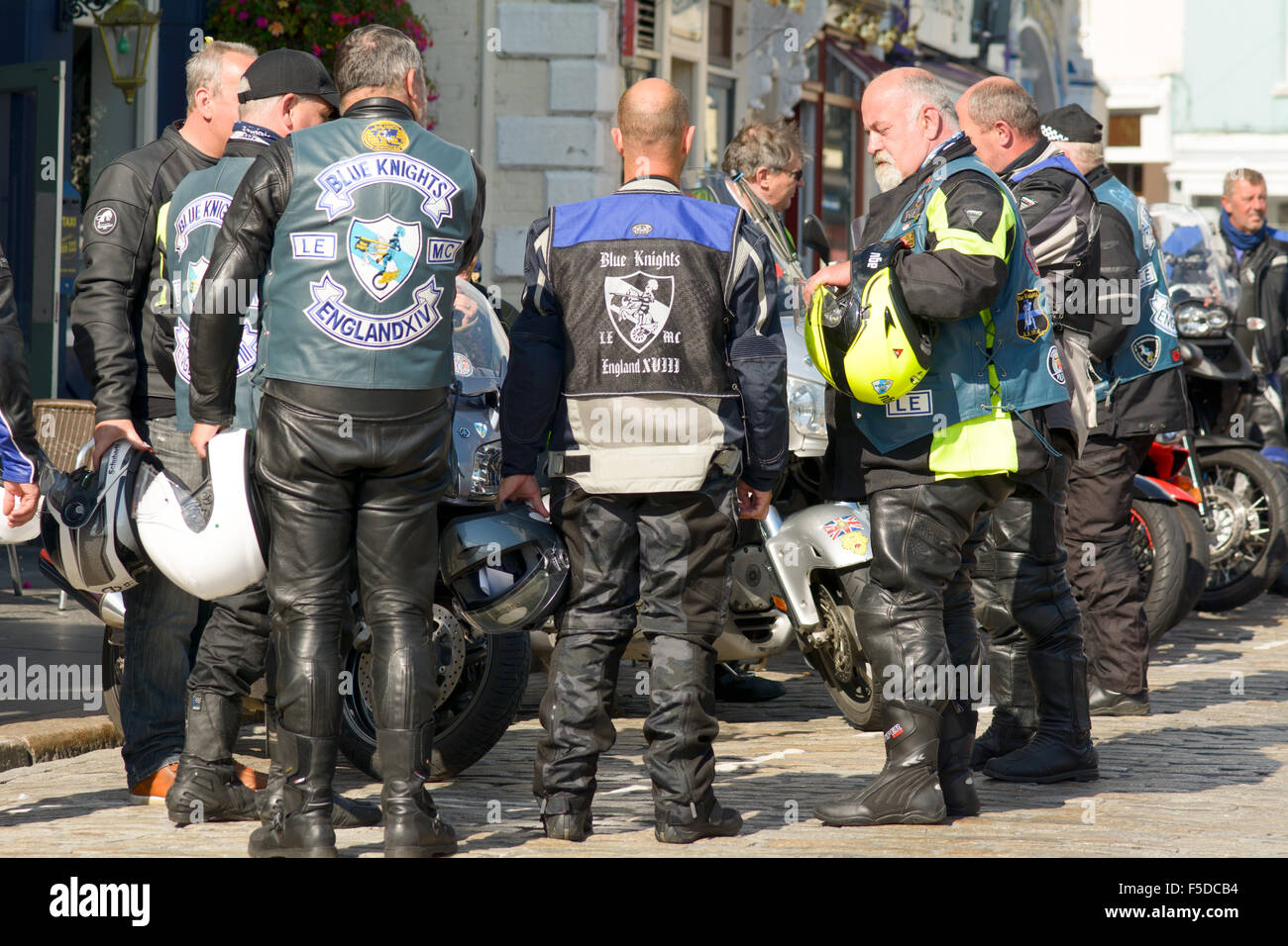 Blue Knights Motorcycle members gathering in Plymouth, Devon, England ...