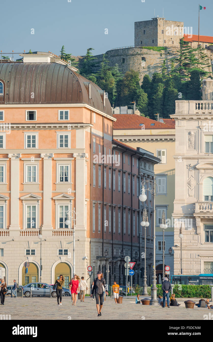 Trieste San Giusto, view of waterfront buildings and the castle sited ...