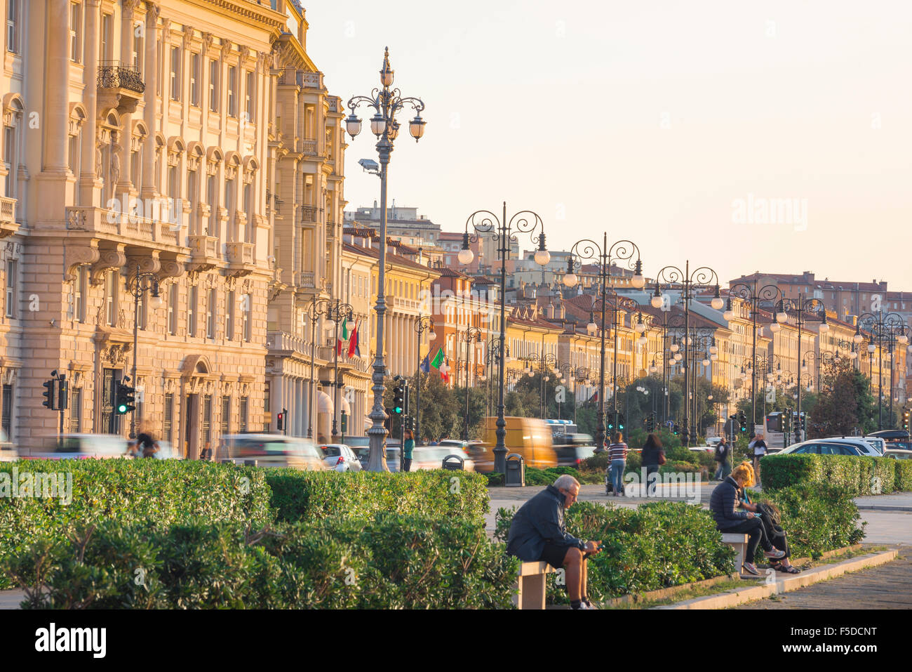 Trieste seafront, richly decorated neoclassical buildings of the mid ...
