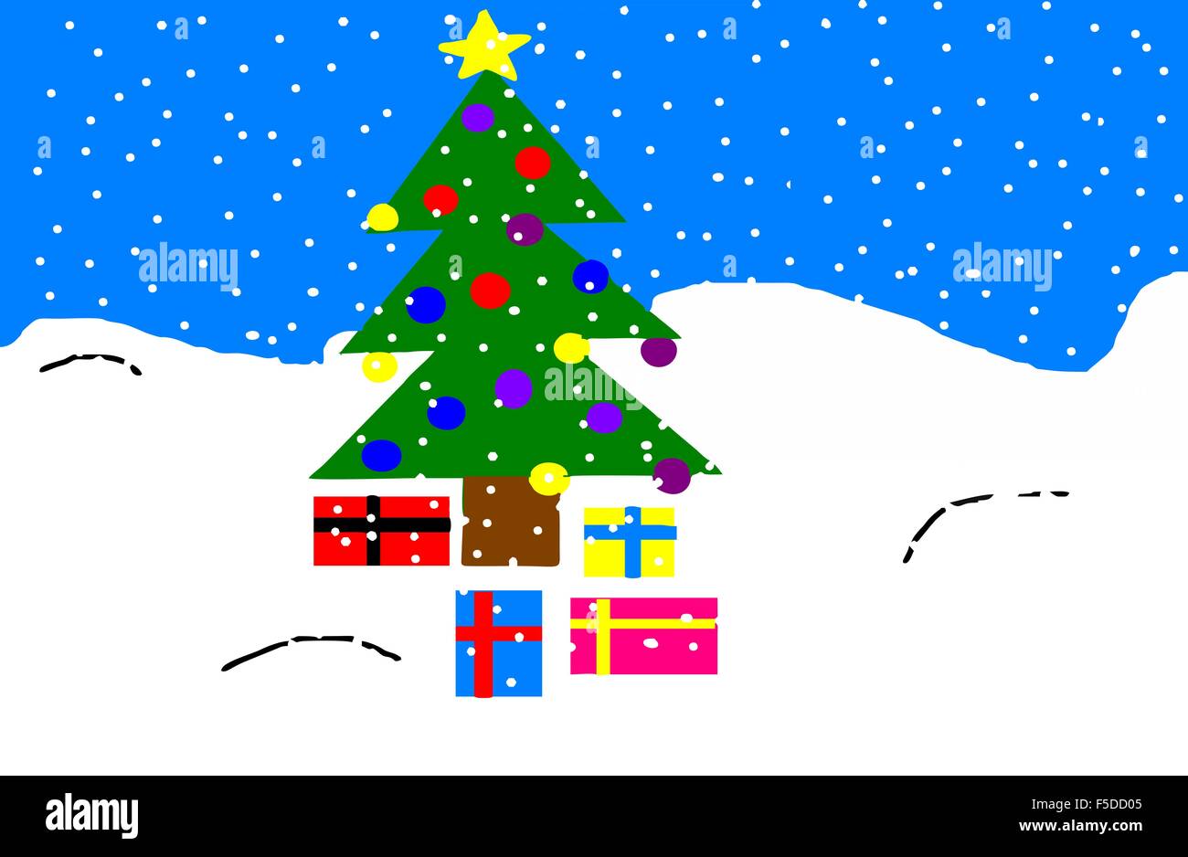 Christmas tree and gifts (child's drawing on the computer Stock Photo ...