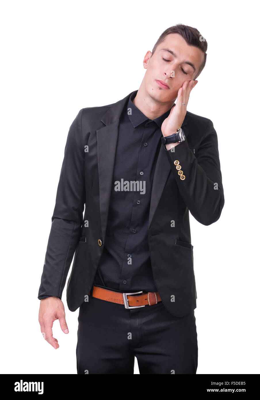 Closeup portrait of sad and depressed man isolated on white Stock Photo ...