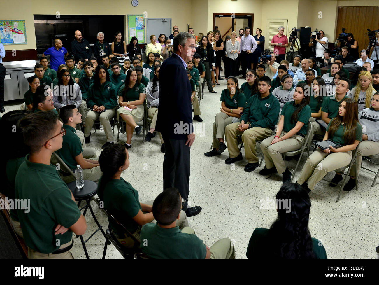 Jeb Bush attends a town hall style meeting with high school students at ...