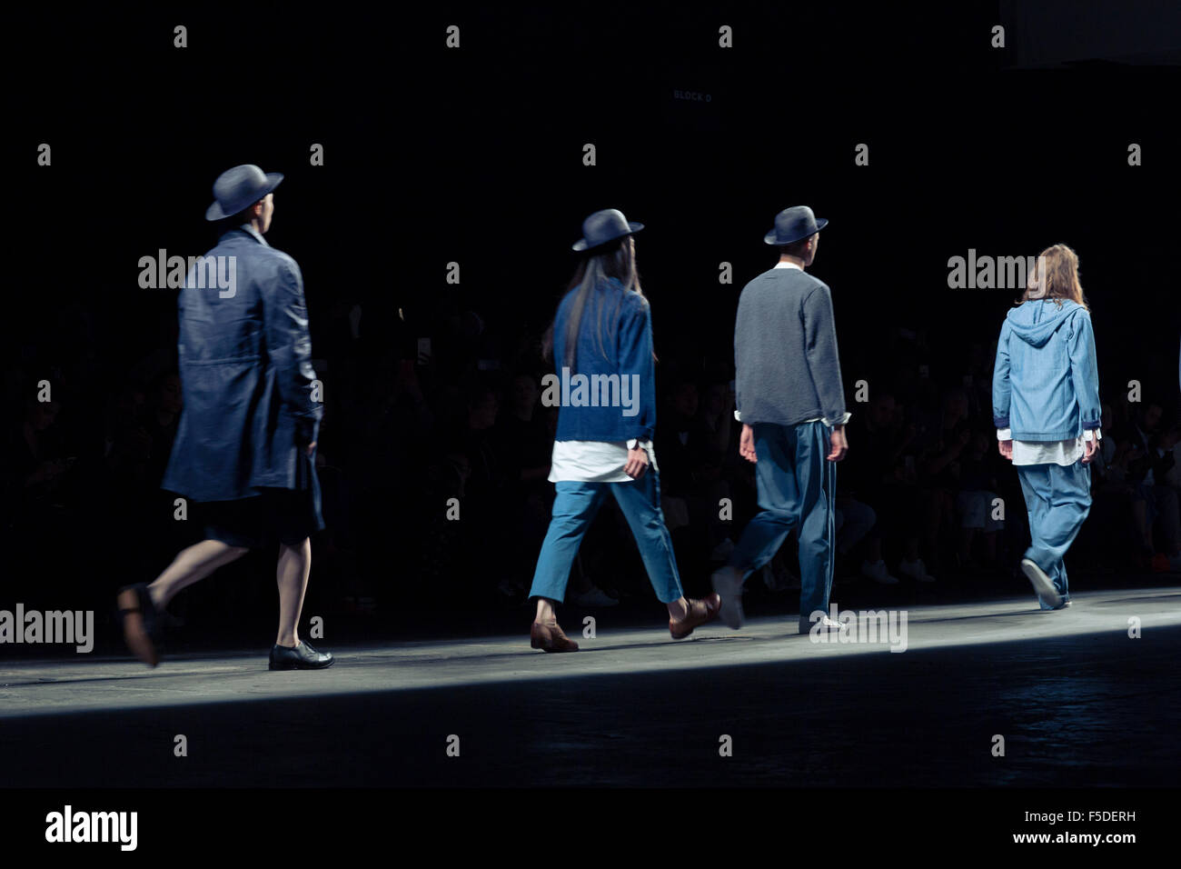 Male models walking towards the camera at London fashion week or LCM ...