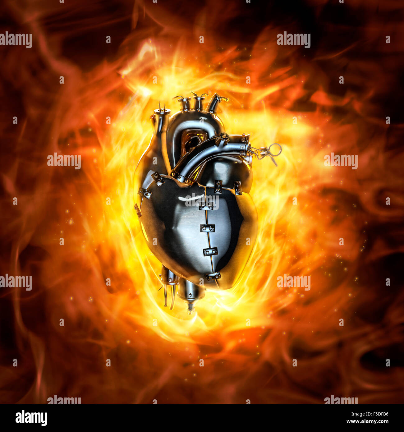 Heavy metal heart / 3D render of grungy metal heart with fire ...