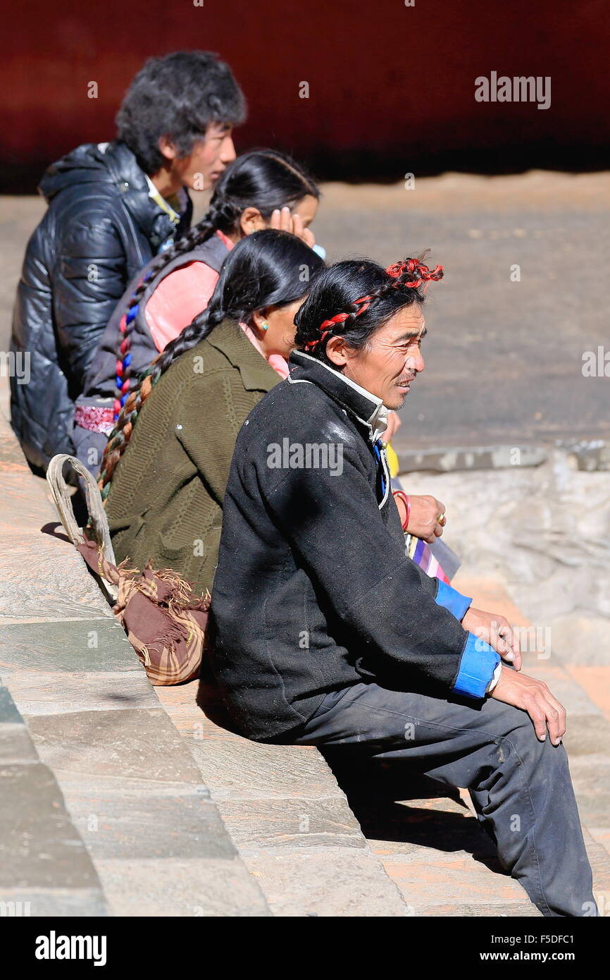 SHIGATSE, TIBET, CHINA-OCTOBER 24: Devotee family takes a break while ...