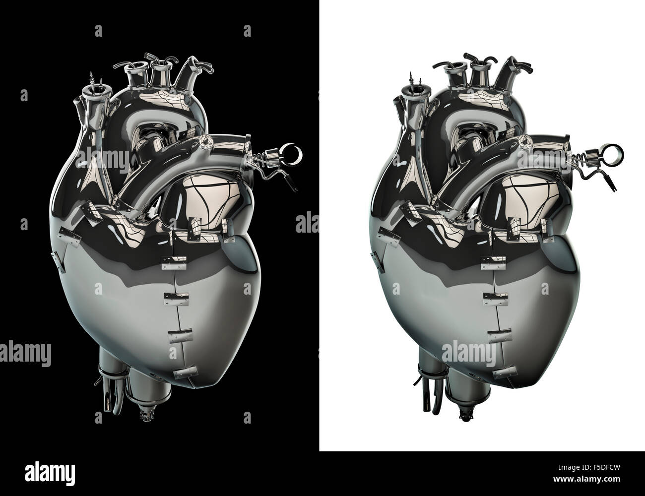 Mechanical chrome heart / 3D render of mechanical chrome heart isolated ...