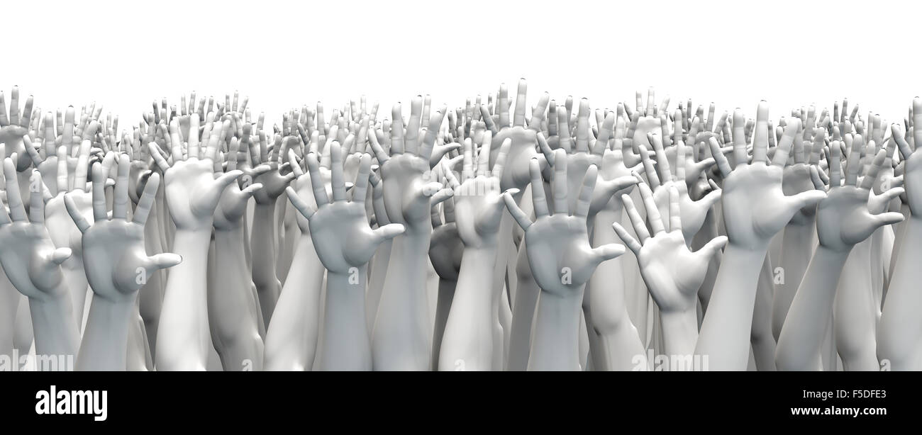 Raise your hands / 3D render of crowd of raised hands Stock Photo - Alamy