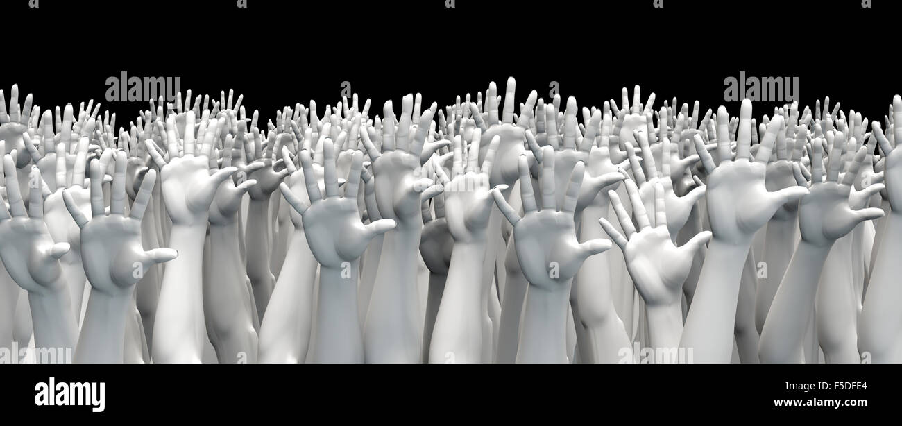 Raise your hands / 3D render of crowd of raised hands Stock Photo - Alamy